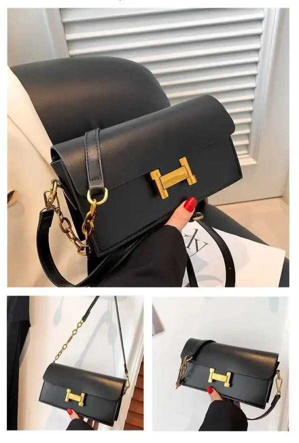 HM High quality black handbag with long strap and H gold Logo – The ...